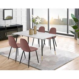 Essgruppe OTTO HOME, rosa, Sitzm&ouml;bel-Sets, "Eadwine, TOPSELLER Tisch plus 4 St&uuml;hle, Sitzgruppe"