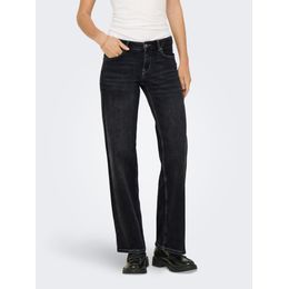 Straight-Jeans Only "ONLJUDY-O LW WIDE LEG DNM TAI850 NOOS", Damen, Gr. M, N-Gr, washed schwarz detail:rg, Denim/Jeans, Obermaterial: 99% Baumwolle, 1% Elasthan, unifarben, normal, Jeans Straight-Jeans, in dunkler Waschung, gerade Form, niedrige Leibh&ouml;he