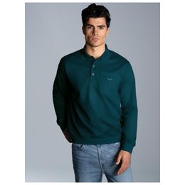 TRIGEMA Herren Sweatshirt "TRIGEMA Langarm Polo aus Sweat-Qualit&auml;t", blau, Basic, Gr. XXXL, 70% Baumwolle, 30% Polyester, Sweatshirts