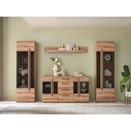 Wohnwand Home Affaire, B:290cm H:200cm T:42cm, braun, Holzwerkstoff, Wohnzimmer, Kastenm&ouml;bel-Sets, "Cantara, Anbauwand, Wohnzimmer-Set, in Eiche