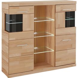 Highboard OTTO HOME, B:125cm H:115cm T:35cm, beige, Holz teilmassiv, Wohnzimmer, Sideboards, "Ribe,120cm breit,112cm hoch,Oberplatte massiv,12