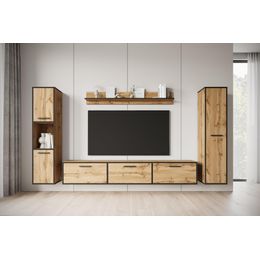 Wohnwand Home Affaire, B:30cm H:130cm T:31cm, beige, Holzwerkstoff, Kunststoff, Wohnzimmer, Kastenm&ouml;bel-Sets, "BOGOTA XL, Vitrine T&uuml;ranschlag