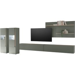 Wohnwand Home Affaire, B:440cm H:180cm T:40cm, gr&uuml;n, Holzwerkstoff, Wohnzimmer, Kastenm&ouml;bel-Sets, "City/Giron, moderne Anbauwand, Komplettset in