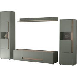 Wohnwand Home Affaire, B:310cm H:197cm T:45cmgr&uuml;n aloe, Holzwerkstoff, Wohnzimmer, Kastenm&ouml;bel-Sets, "City/Giron, moderne Anbauwand, Komplettset in