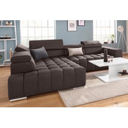 Ecksofa, B:307cm H:94cm T:201cm, braun, exxpo - SOFA FASHION, Struktur ( 100% Polyester), Wohnzimmer, Sofas, "Elias, aktuelle Kreuzsteppung im Sitz,