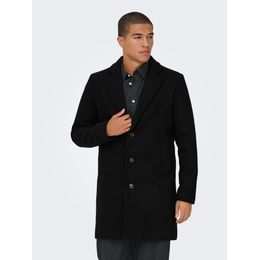 Only & Sons ONLY & SONS Herren Langmantel "ONSMATTHEW WOOL COAT OTW NOOS"schwarz, Gr. L, unifarben, Web, Obermaterial: 60% Polyester, 40% Wolle, M&auml;ntel, mit Wolle