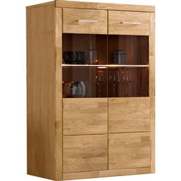 Vitrine OTTO HOME, B:87cm H:125cm T:35cm, beige, Holz teilmassiv, Wohnzimmer, Schr&auml;nke, "Ribe, 125 cm hoch, Fronten Massivholz, 4 breite F&auml;cher",