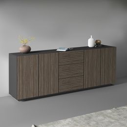 Sideboard Home Affaire, B:220cm H:86cm T:43cm, schwarz, Wohnzimmer, Sideboards, "Vega Sideboard,Kommode,220 cm", mit 4 T&uuml;ren und 3 Schubladen,Fronten