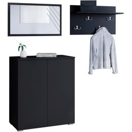 Garderoben-Set OTTO HOME, B:150cm H:80cm T:35cm, schwarz, Flur, Kastenm&ouml;bel-Sets, "PARIS/ TOKYO", Kompaktgarderobe Breite 150cm mit Spiegel f&uuml;r Ihren