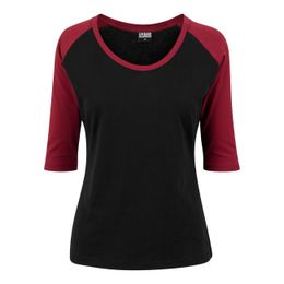 Urban Classics Damen Kurzarmshirt "Urban Classics Damen Ladies 3/4 Contrast Raglan Tee"schwarz, burgundy, Gr. S, mehrfarbig, 100% Baumwolle, Shirts