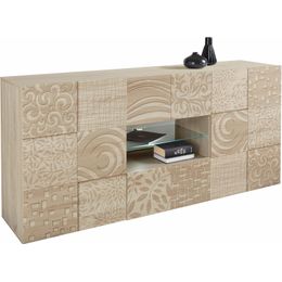 Sideboard Home Affaire, braun, Wohnzimmer, Sideboards, "Miro", Breite 181 cm mit dekorativem Siebdruck