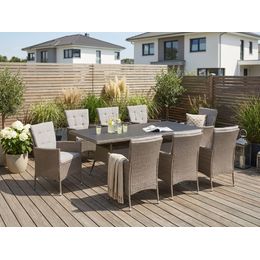 Garten-Essgruppe Konifera, grau, Polyrattan, Sitzm&ouml;bel-Sets, "Mailand", Polyrattan, verzinkter Stahl, Ablagefl&auml;che unter der Tischplatte