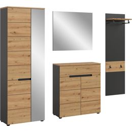 Garderoben-Set Home Affaire "REHAT, TOPSELLER, 4-teilig, Breite 220 cm, individuell erweiterbar", basalt grau, artisan eiche nachbildung, Kastenm&ouml;bel-Sets, Garderobenkombination, Kombination, Set, Flurgarderobe, Diele