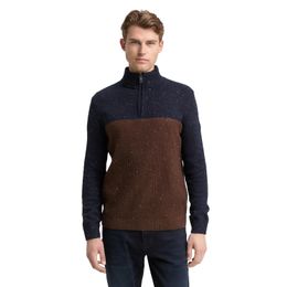 Tom Tailor Herren Troyernavy braun color block, Gr. S, colorblocking, Strick, Obermaterial: 60% Baumwolle, 40% Polyacryl, Pullover, mit Logo Stickerei