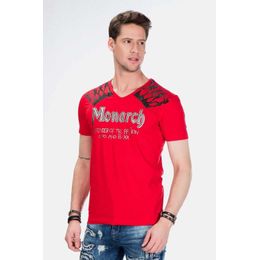 Cipo & Baxx CIPO & BAXX Herren T-Shirt "Herren T-Shirt mit Foil-Print", rot, Gr. XL, bedruckt, 95% Baumwolle, 5% Elasthan, Shirts, mit Foil-Print, CT-377