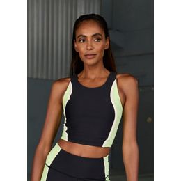 active by Lascana LASCANA ACTIVE Damen Crop-Top, schwarz, Gr. XS, unifarben mit Farbeinsatz, Obermaterial: 85% Polyester, 15% Elasthan, Tops, Sporttop mit farblich
