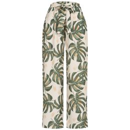 CLOUD 5IVE Damen Stoffhose "CLOUD 5IVE Summer Pants with palm print and tie belt"gr&uuml;n, Gr. M, 95% Polyester, 5% Elasthan, Hosen