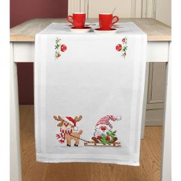 Tischw&auml;sche - Wichtel mit Rentier, Tischl&auml;ufer