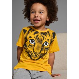 Kidsworld Jungen T-Shirt "Mit tollem Druck: LITTLE TIGER", gelb, Gr. 104, bedruckt, Jersey, Obermaterial: 100% Baumwolle, Shirts, Kurzarm,
