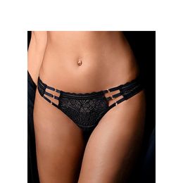 Lascana Damen String, Gr. 32, schwarz, Spitze, Obermaterial: 90% Polyamid, 10% Elasthan, Unterhosen, mit extravaganten Schmuckringen vorn