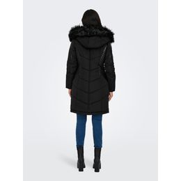 Only Damen Steppmantel "ONLNEWLINETTE FUR HOOD COAT OTW", schwarz, Gr. S, Steppware, Obermaterial: 100% Polyester, M&auml;ntel