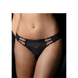 Lascana Damen String, Gr. 44, schwarz, Spitze, Obermaterial: 90% Polyamid, 10% Elasthan, Unterhosen, mit extravaganten Schmuckringen vorn