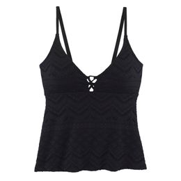 Lascana Damen Tankini-Top "Omara", schwarz, Gr. 38, unifarben, Microfaser, Recycling-Polyamid, Bikini-Oberteile, mit Lochstickerei