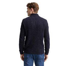 Tom Tailor Herren Troyer, blau, Gr. L, meliert, Strick, Obermaterial: 60% Baumwolle, 40% Polyacryl, Pullover, mit Logo Stickerei