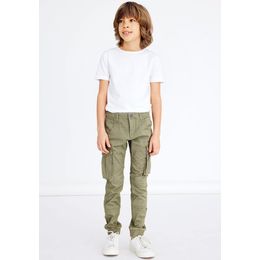 name it M&auml;dchen Cargohose "NKMRYAN &ndash; f&uuml;r Jungen mit verstellbarem Bund und Stretchkomfort", gr&uuml;n, Gr. 122, unifarben, Twill, Obermaterial: 98%
