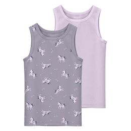 name it M&auml;dchen Unterhemd "NMFTANK TOP 2P LAVENDER UNICORN NOOS", Gr. 98, lila, Jersey, Obermaterial: 95% Baumwolle, 5% Elasthan, bedruckt,
