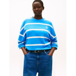Damen Sweatshirt "CRV TH SCRIPT MDRN TERRY SWTSHRT", blau, Gr. 48, Tommy Hilfiger Curve, gestreift, Sweatware, Obermaterial: 83% Baumwolle, 13%