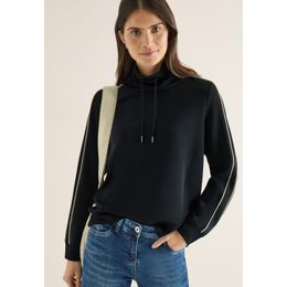 Cecil Damen Sweatshirtschwarz, Gr. XS, unifarben mit Farbeinsatz, Sweatware, Obermaterial: 54% Polyester, 39% Viskose, 7% Elasthan, Sweatshirts,