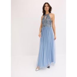 bonprix Maxikleid mit Paillettenstickerei, blau, Gr.42, Modern und feminin: Abendkleid mit Neckholder und Keyhole-Ausschnitt sowie einer bezaubernden Paillettenstickerei