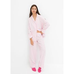 bonprix Gewebter Flanell Pyjama mit Geschenktasche, rosa, Flanell