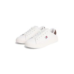 Tommy Jeans Damen Plateausneaker "TJW SCRIPT CUPSOLE", Gr. 37ecru, Leder, Lederimitat, Schuhe, Freizeitschuh, Halbschuh, Schn&uuml;rschuh mit seitlicher