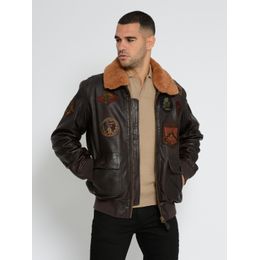 Top Gun Herren Lederjacke "TG2023004", braun, Gr. XL, Obermaterial: 100% Lammleder. Futter: 100% Polyester. Wattierung: 100% Polyester. Strick: 97%