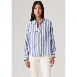 Levi's LEVI'S Damen Hemdblusebold stripe blau cotton linen, Gr. L, gestreift, Web, Obermaterial: 55% Viskose, 33% Baumwolle, 12% Leinen, Blusen,