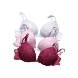 Petite Fleur Damen Push-up-BH, Gr. 75, bunt, Spitze, Obermaterial: 64% Baumwolle, 31% Polyamid, 5% Elasthan, BHs, mit B&uuml;gel und herausnehmbaren
