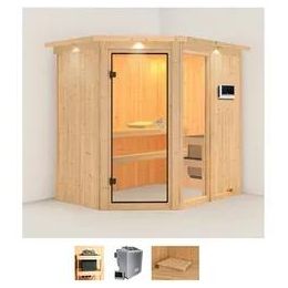 Sauna Karibu "Frigga 1", beige (naturbelassen), Bio-Kombiofen, externe Steuerung, 9 kW, Saunen, Ofen 9 kW Bio externe Strg easy