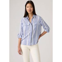 Levi's LEVI'S Damen Hemdblusebold stripe blau cotton linen, Gr. XS, gestreift, Web, Obermaterial: 55% Viskose, 33% Baumwolle, 12% Leinen, Blusen,