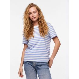 Kurzarmshirt Pieces "PCRIA SS TEE STRIPES NOOS BC", Damen, Gr. XL, hydrangea stripes:hellwei&szlig;, Single Jersey, Obermaterial: 100% Baumwolle, gestreift, regular fit normal, Rundhals, Shirts