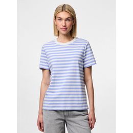 Pieces Damen Kurzarmshirt "PCRIA SS TEE STRIPES NOOS BC", blau, Gr. L, gestreift, Single Jersey, Obermaterial: 100% Baumwolle, Shirts, Baumwolle,
