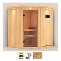 Sauna Karibu "Tomke", beige (naturbelassen), Bio-Kombiofen, externe Steuerung, 3,6 kW, Saunen, Ofen 3,6 kW Bio-Ofen externe Strg. easy