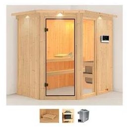Sauna Karibu "Frigga 1", beige (naturbelassen), Saunaofen, externe Steuerung, 9 kW, Saunen, Ofen 9 KW externe Strg easy
