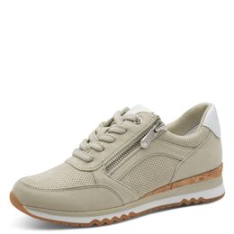 Marco Tozzi Damen Keilsneaker, Gr. 38taupe kombiniert, Lederimitat, Textil, Veloursleder, Schuhe, Freizeitschuh, Halbschuh, Schn&uuml;rschuh in veganer