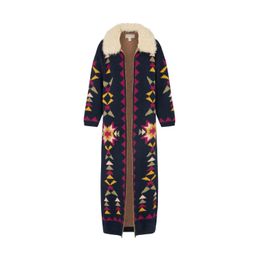 RAFFYA Damen Strickjacke "Cathy Jacquard Long Line Cardigan Damen"navy, Gr. 36, 100% Baumwolle, Strickjacken