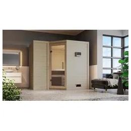Sauna Karibu "Sanna 2", beige (naturbelassen), ohne Ofen, (ohne Ofen), Saunen, ohne Ofen