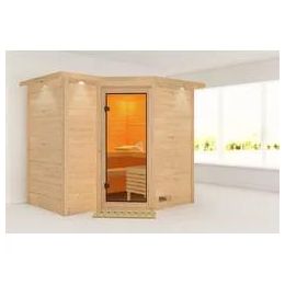 Sauna Karibu "Sanna 2", beige (naturbelassen), ohne Ofen, (ohne Ofen), Saunen, ohne Ofen