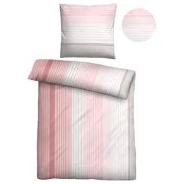 Bettw&auml;sche "Laurin", rosa, B/L: 155cm x 220cm, 1 Stk., 1 Stk., Microfaser, B/L: 80cm x 80cm, 2 Stk., Microfaser, Obermaterial: 100% Polyester, Castell - MARKENBETTW&Auml;SCHE, Bettw&auml;sche, Bettw&auml;sche, mit unterschiedlichen L&auml;ngsstreifen