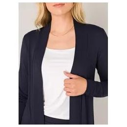 Longstrickjacke Base Level "Yayla long", Damen, Gr. 44, blau (navy dunkelblau), Strick, Obermaterial: 94% Viskose, 6% Elasthan, unifarben, figurumspielend ca. Mitte Oberschenkel, tiefer Rundhals, Strickjacken Longstrickjacke, ohne Verschluss